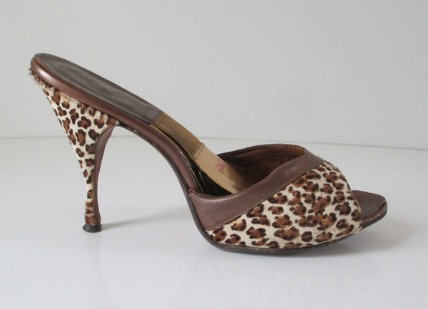 Vintage 50's 60's Leopard Springolator Bombshell Heels Shoes 8.5 M ...