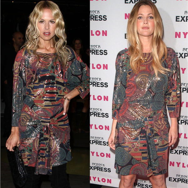 Vintage 80s 90s Janine Gold Hand Painted Cocktail Party Dress M ...